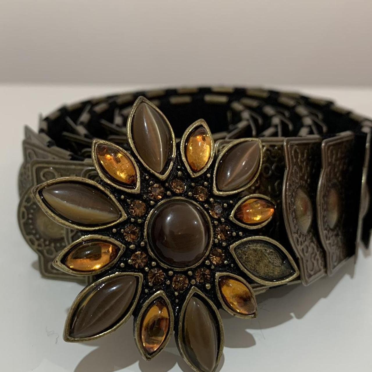 Brass tone vintage stretch metal belt... - Depop