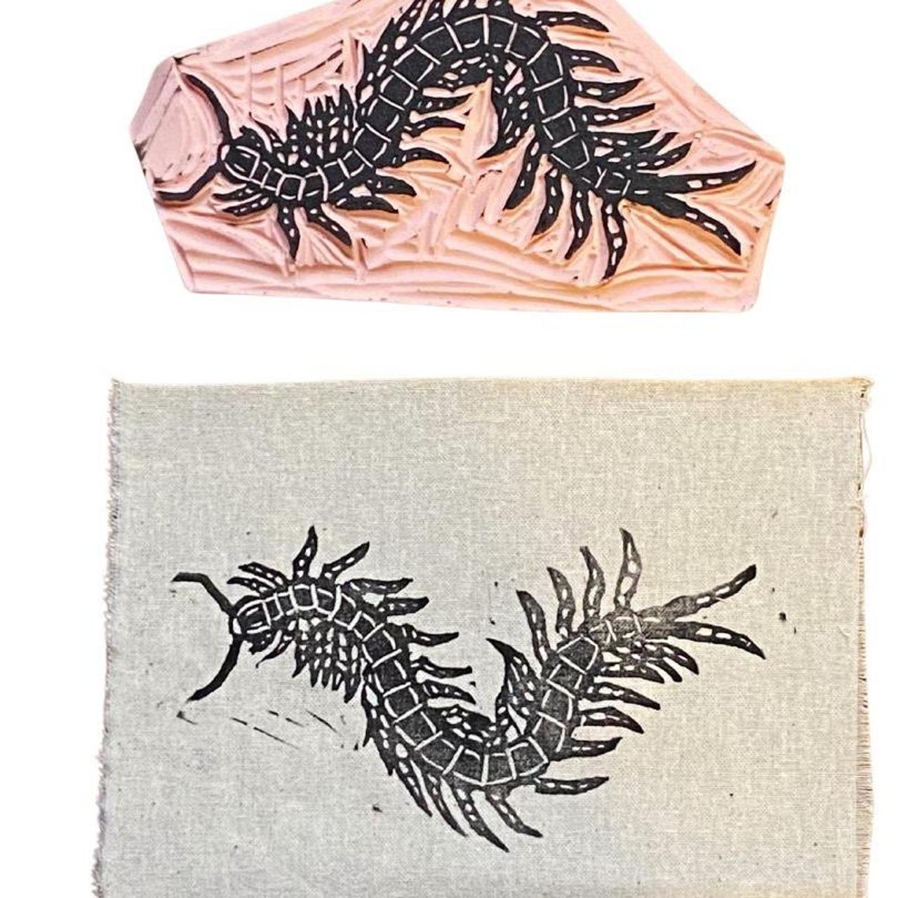 centipede block print patch on canvas. hand carved... | Depop