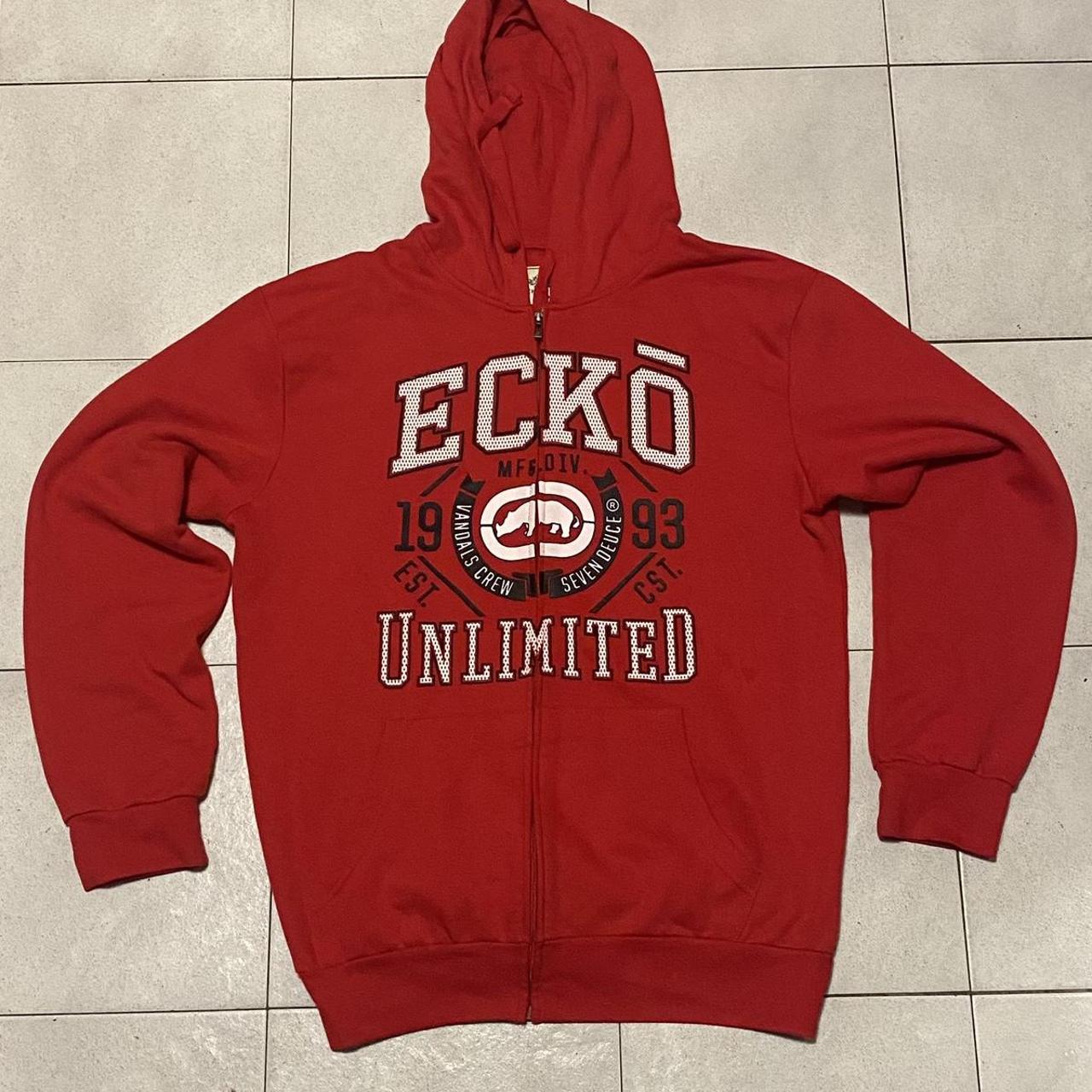 Ecko unlimited red zip up hoodie Amazing vintage... | Depop