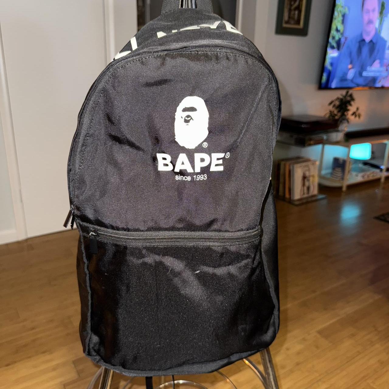 Black and white BAPE backpack Great condition... | Depop