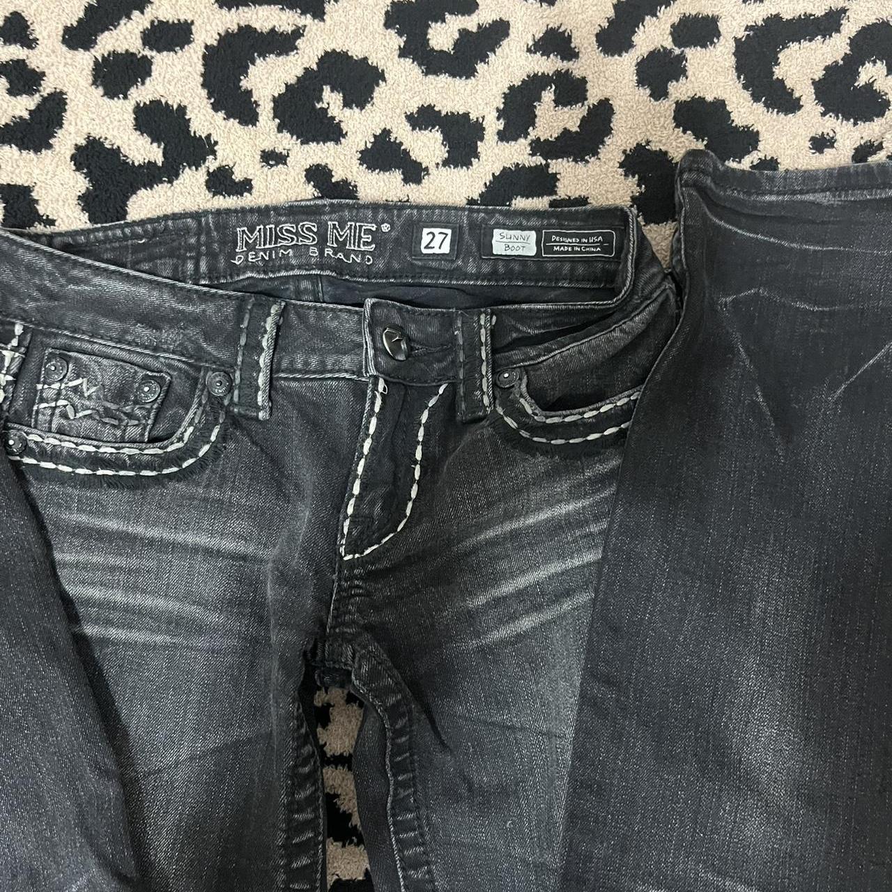 Miss Me black low rise flare jeans with details size... | Depop