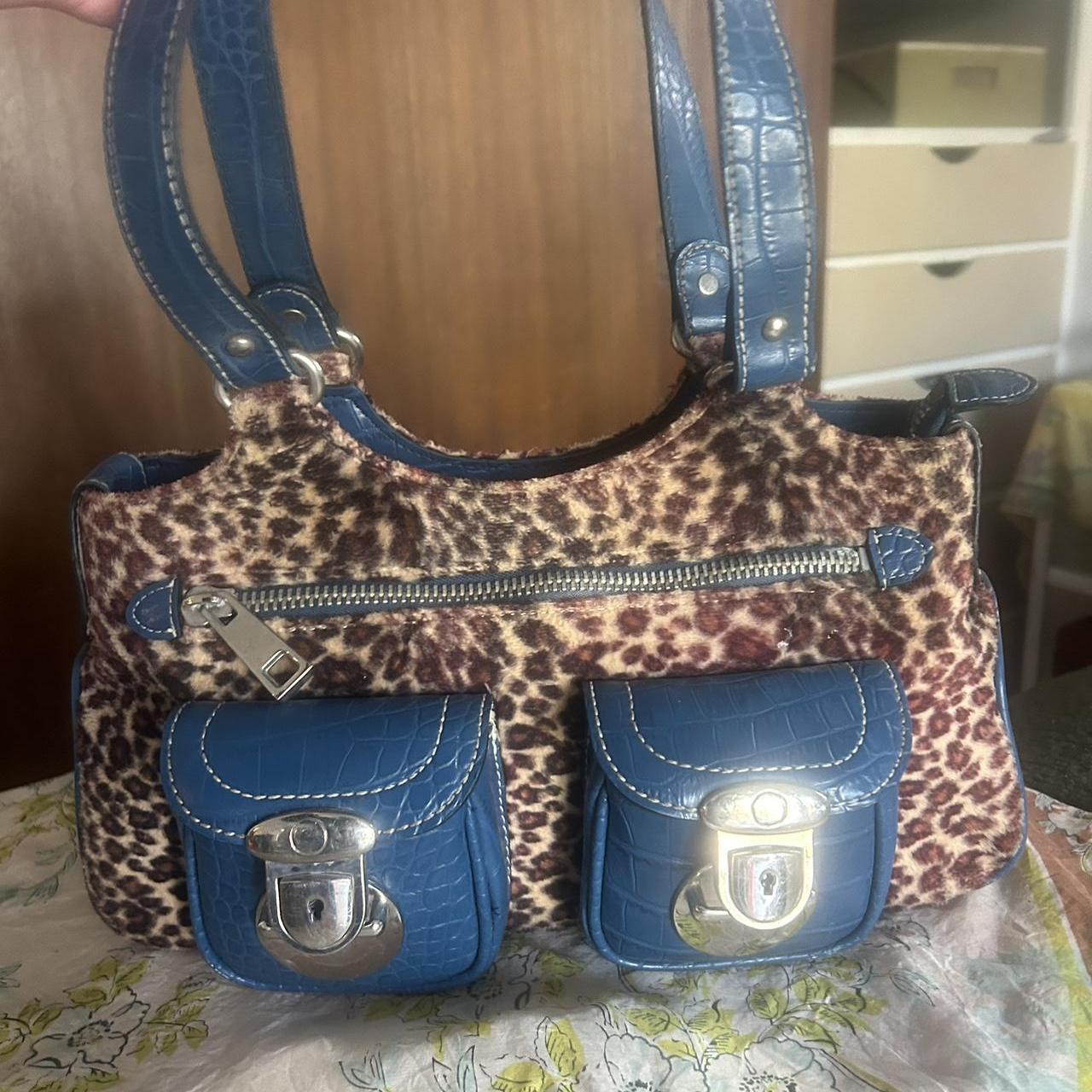Blue and leopard print shoulder bag Strap threads... - Depop