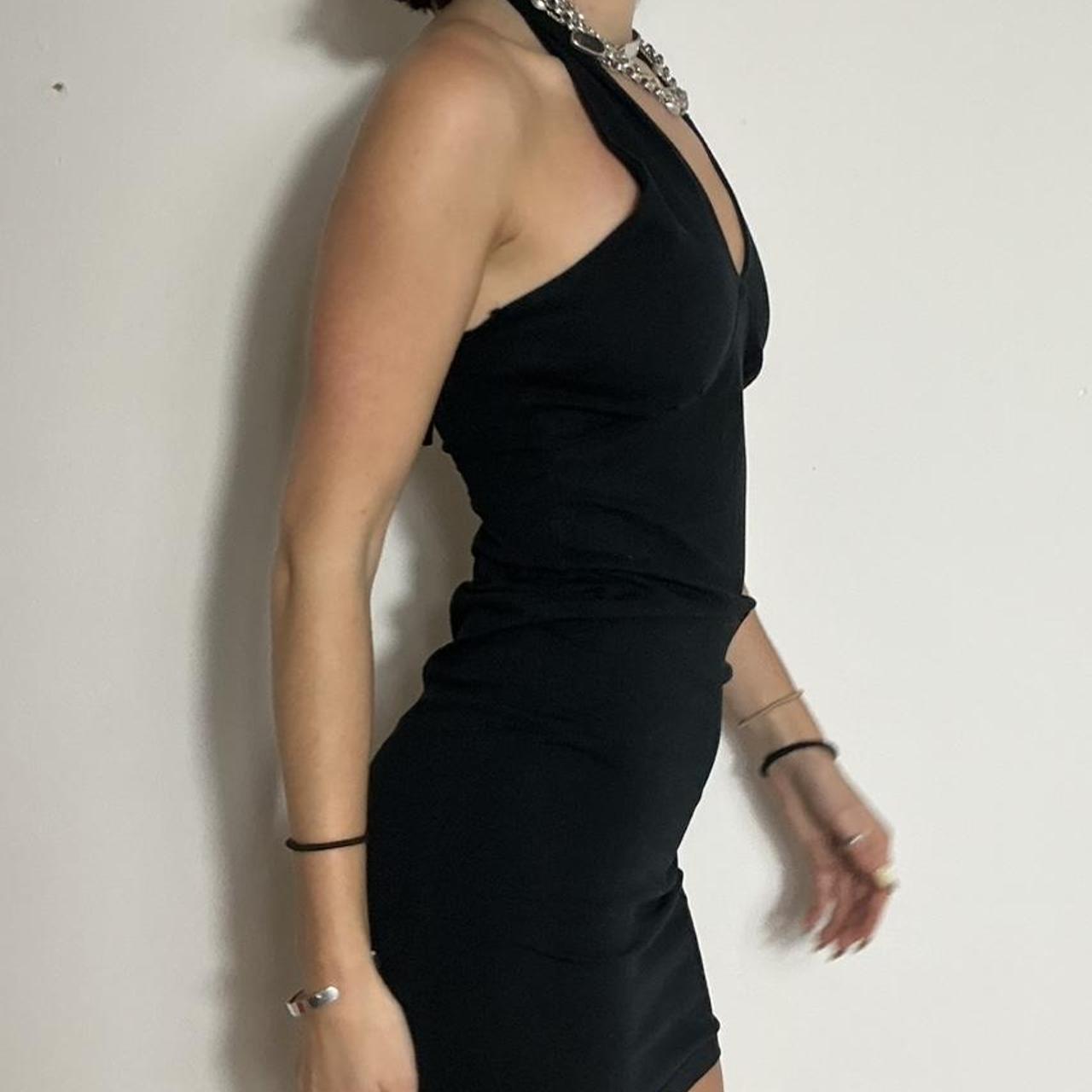 Black mini bodycon dress with halter neck Ruched... | Depop