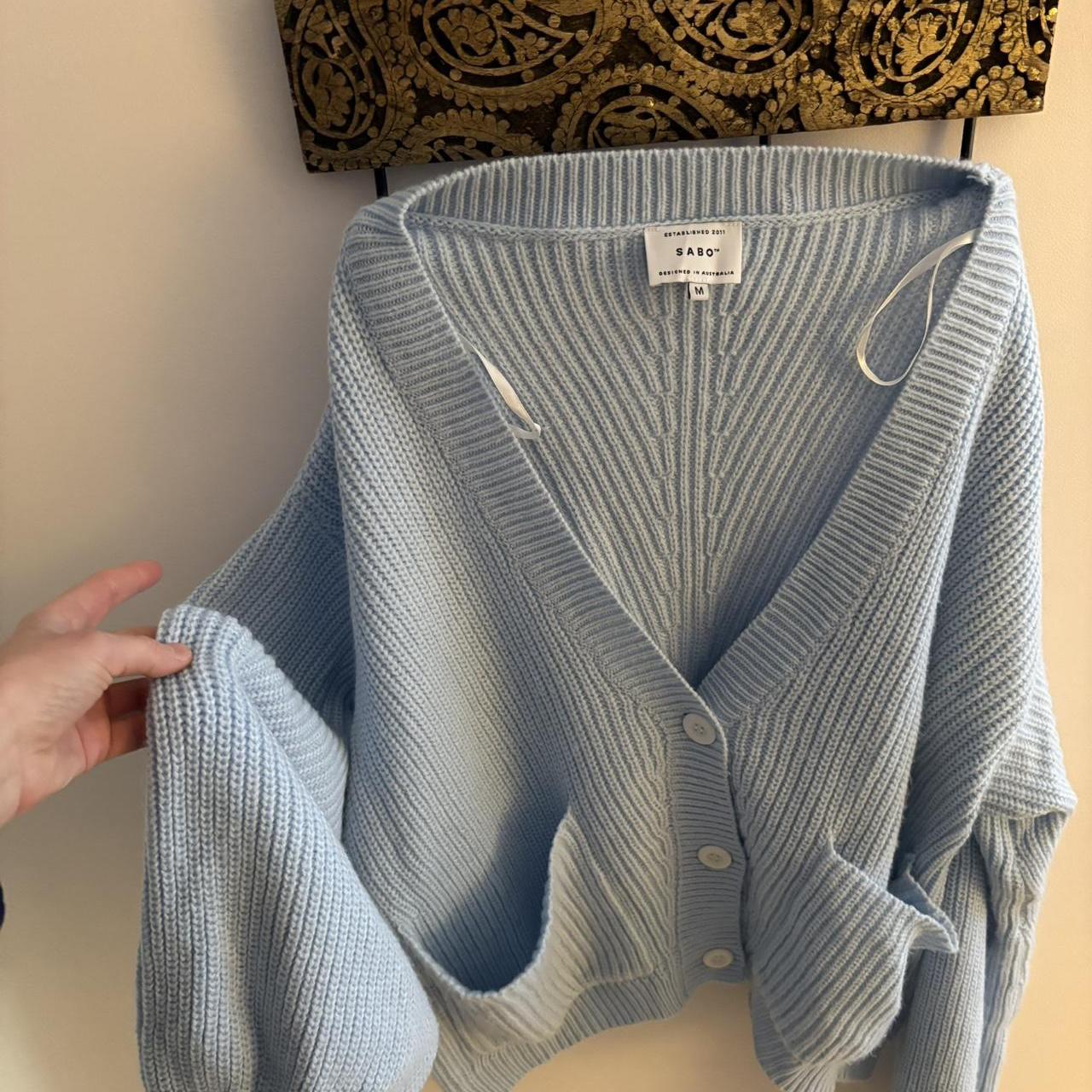 Blue sabo skirt cardigan with white buttons. Size... | Depop