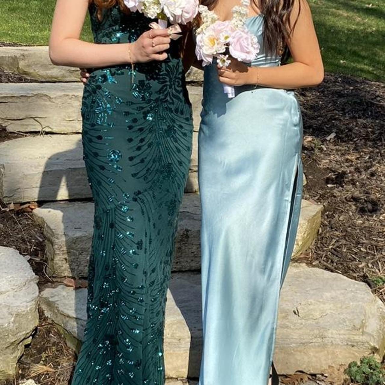 Blue satin Babyboo prom dress Worn once (Originally... | Depop