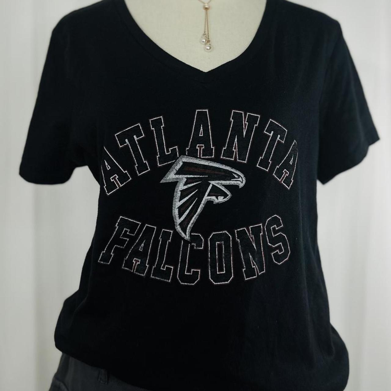 Black Atlanta Falcons Vintage V-neck tee with silver... | Depop