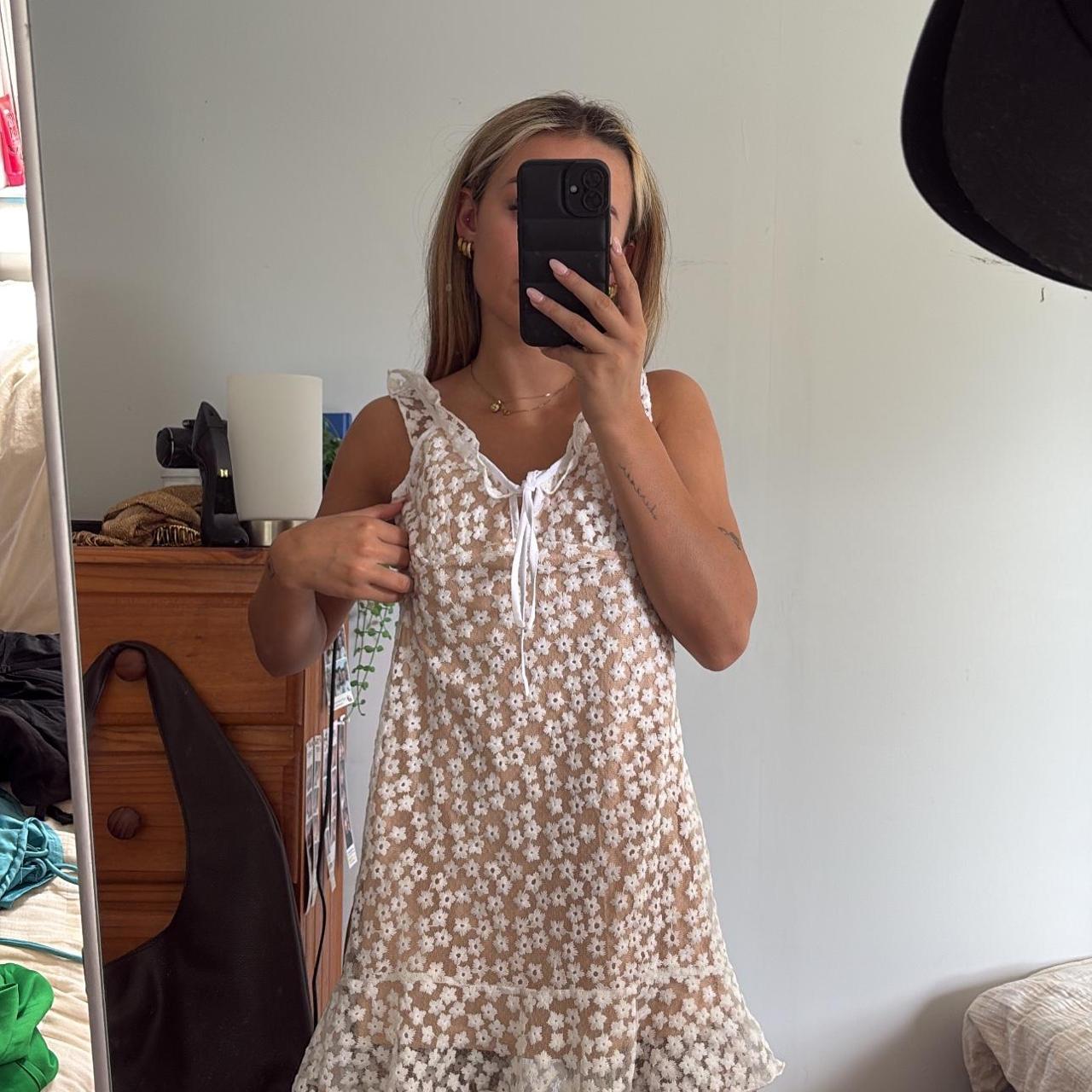 Custom made White floral mini dress #floraldress - Depop