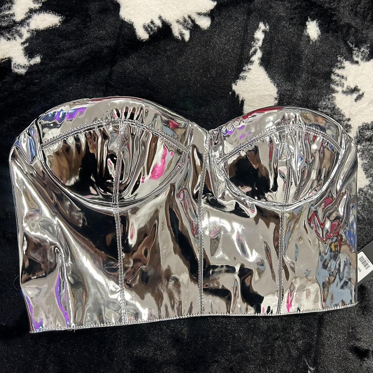 Silver metallic tube top/corset. Zipper back. Zero... - Depop