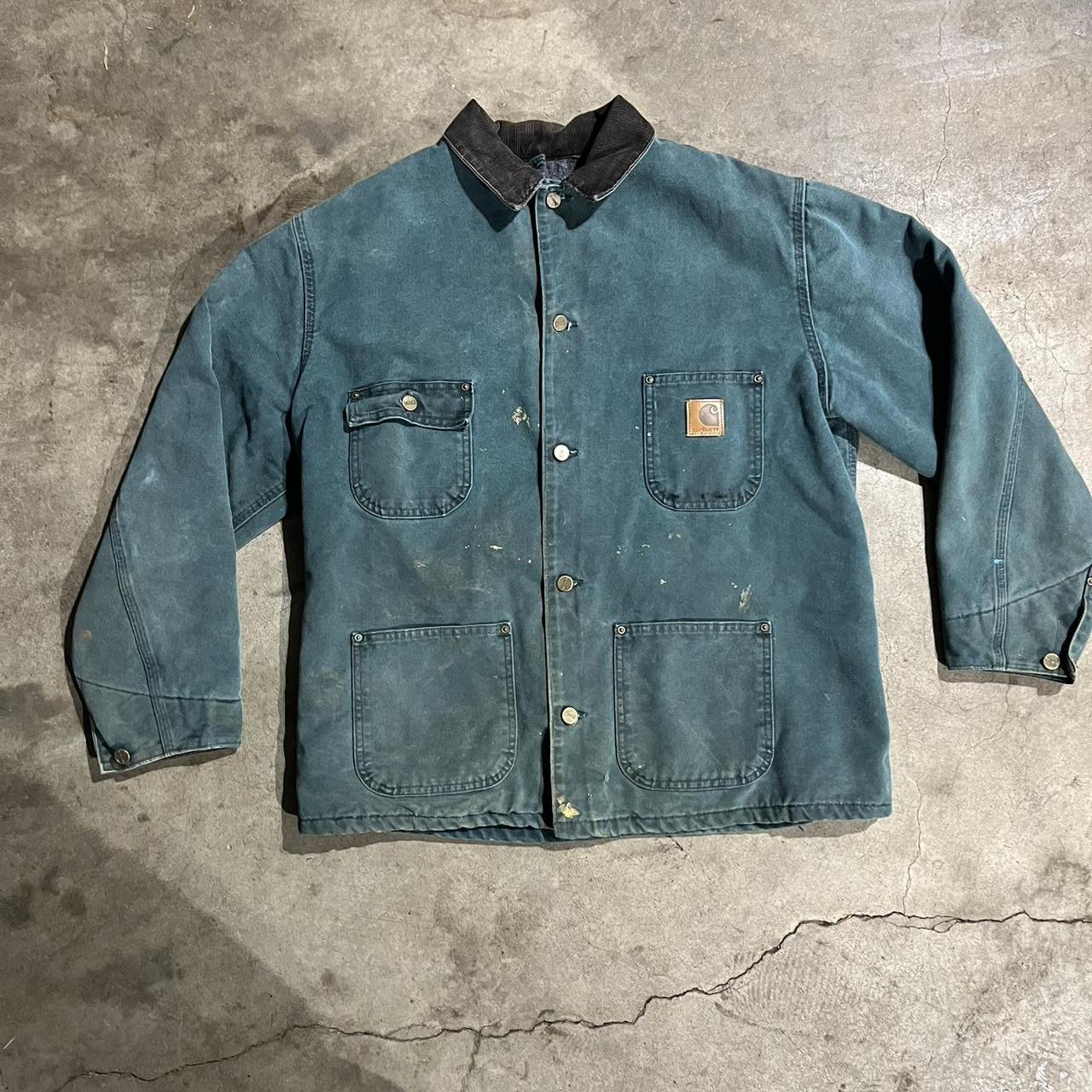 Carhartt Chore Coat Green Regular Large Used Paint... - Depop