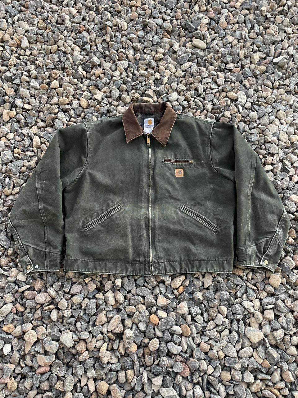 Vintage Carhartt Detroit J97 Moss Green Full Zip... - Depop
