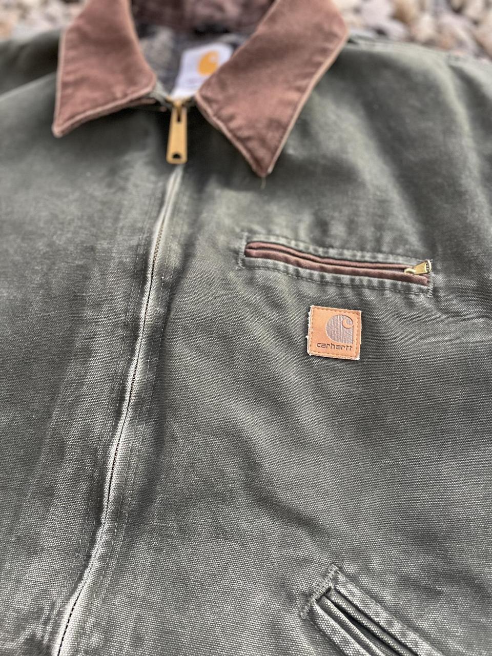 Vintage Carhartt Detroit J97 Moss Green Full Zip... - Depop