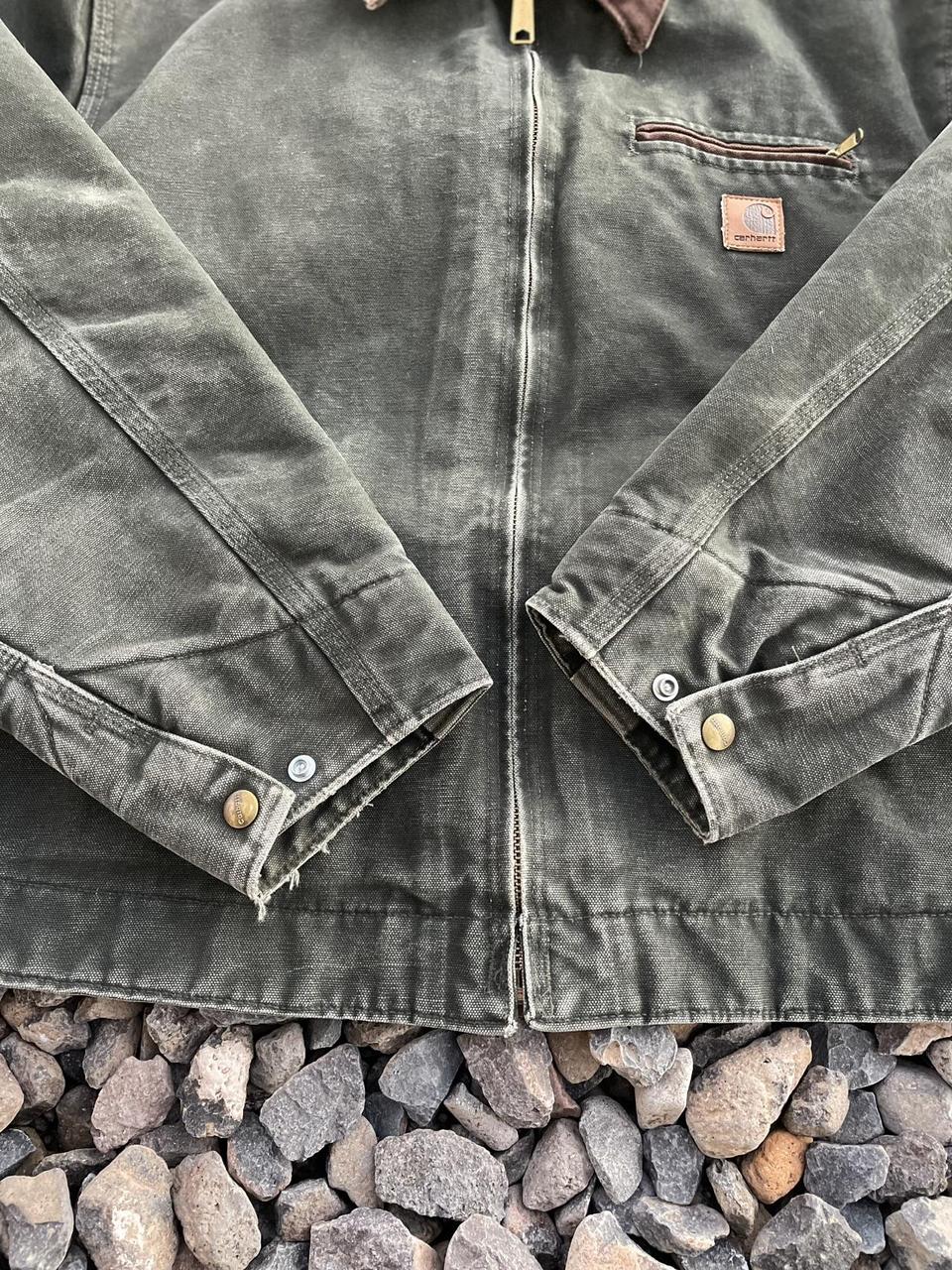 Vintage Carhartt Detroit J97 Moss Green Full Zip... - Depop