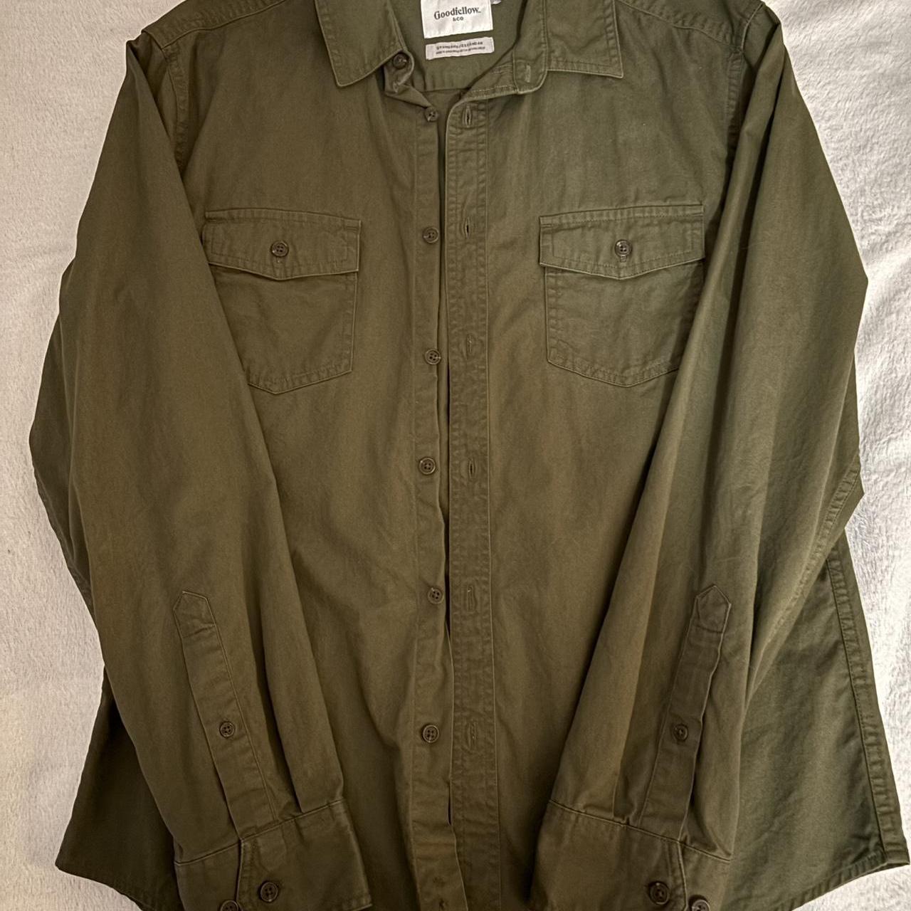Olive green button-up shirt - size... | Depop