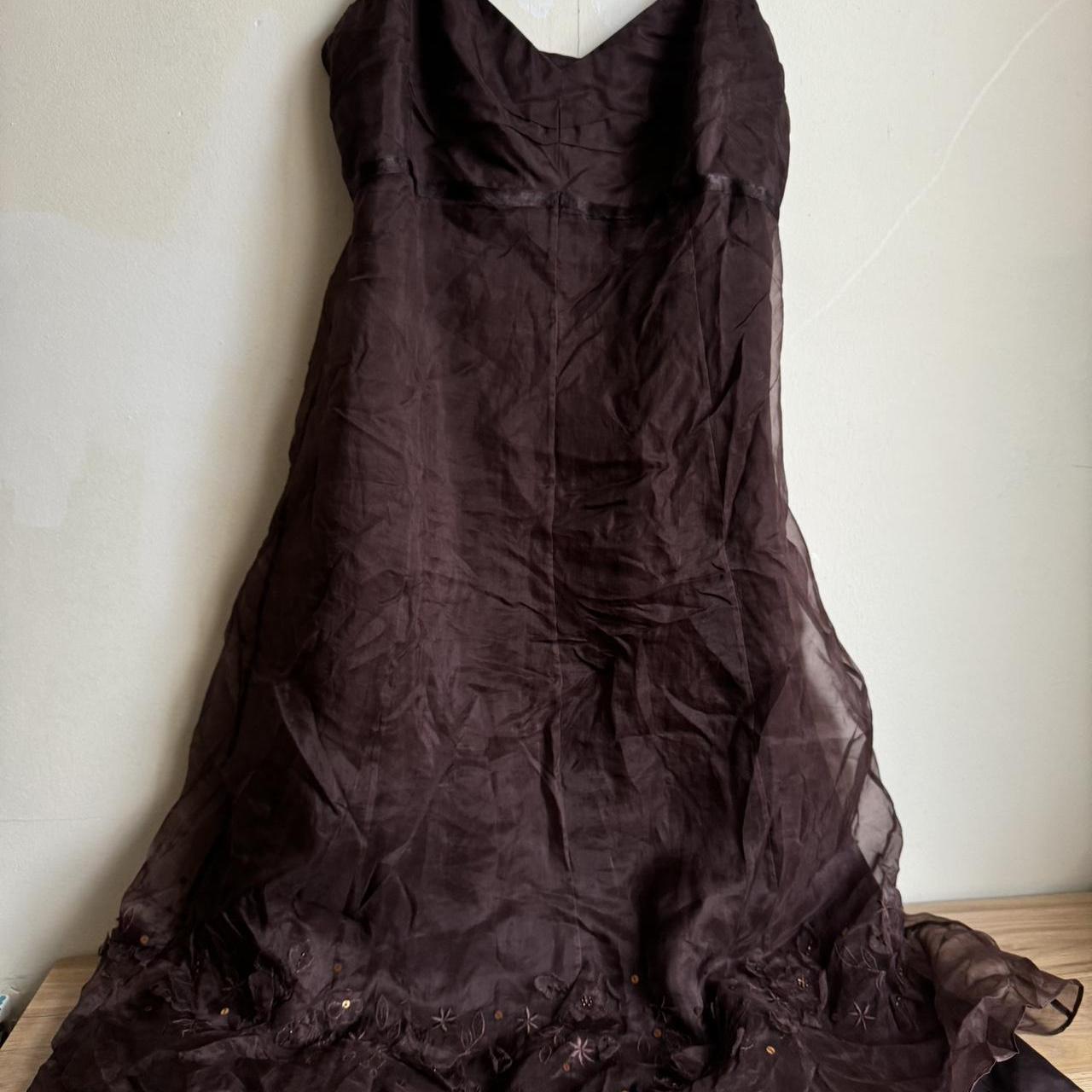Monsoon Brown Silk Embroidered Dress – Size UK 16... | Depop