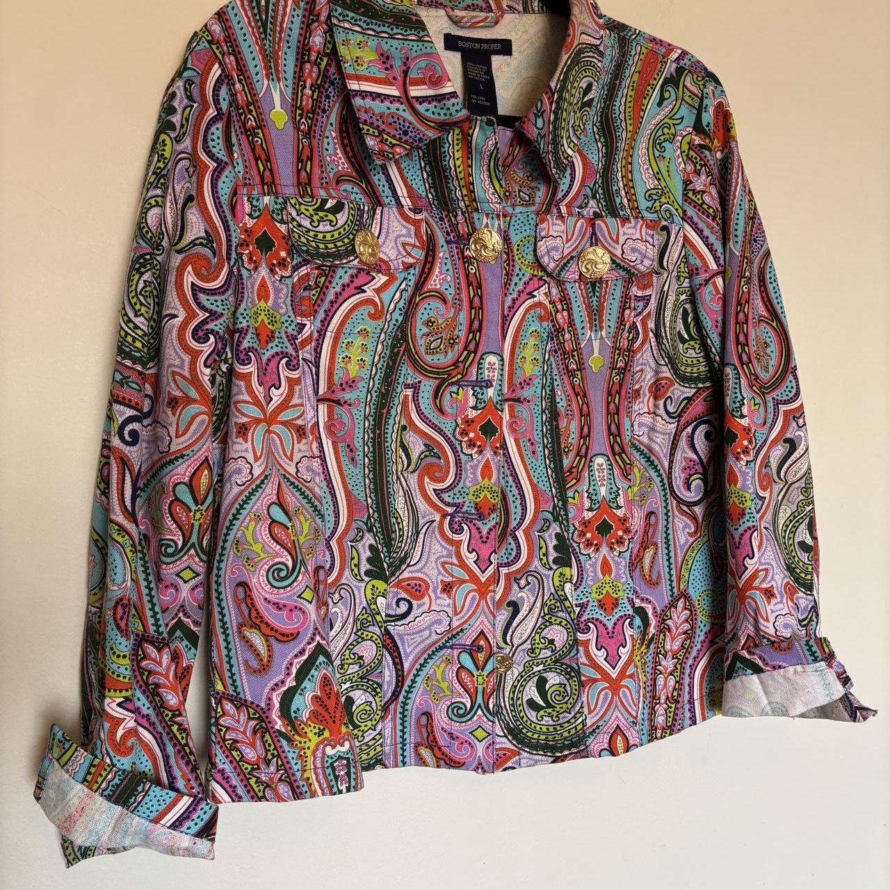 Boston Proper Jacket Sz L Multi Color Bright Floral... | Depop