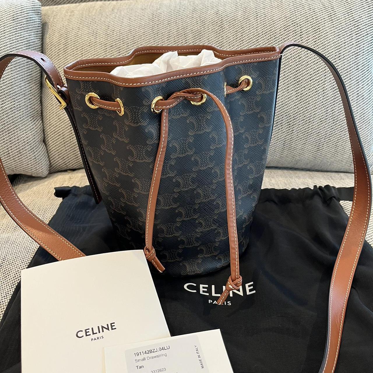 Authentic Celine small drawstring bag in triomphe... - Depop