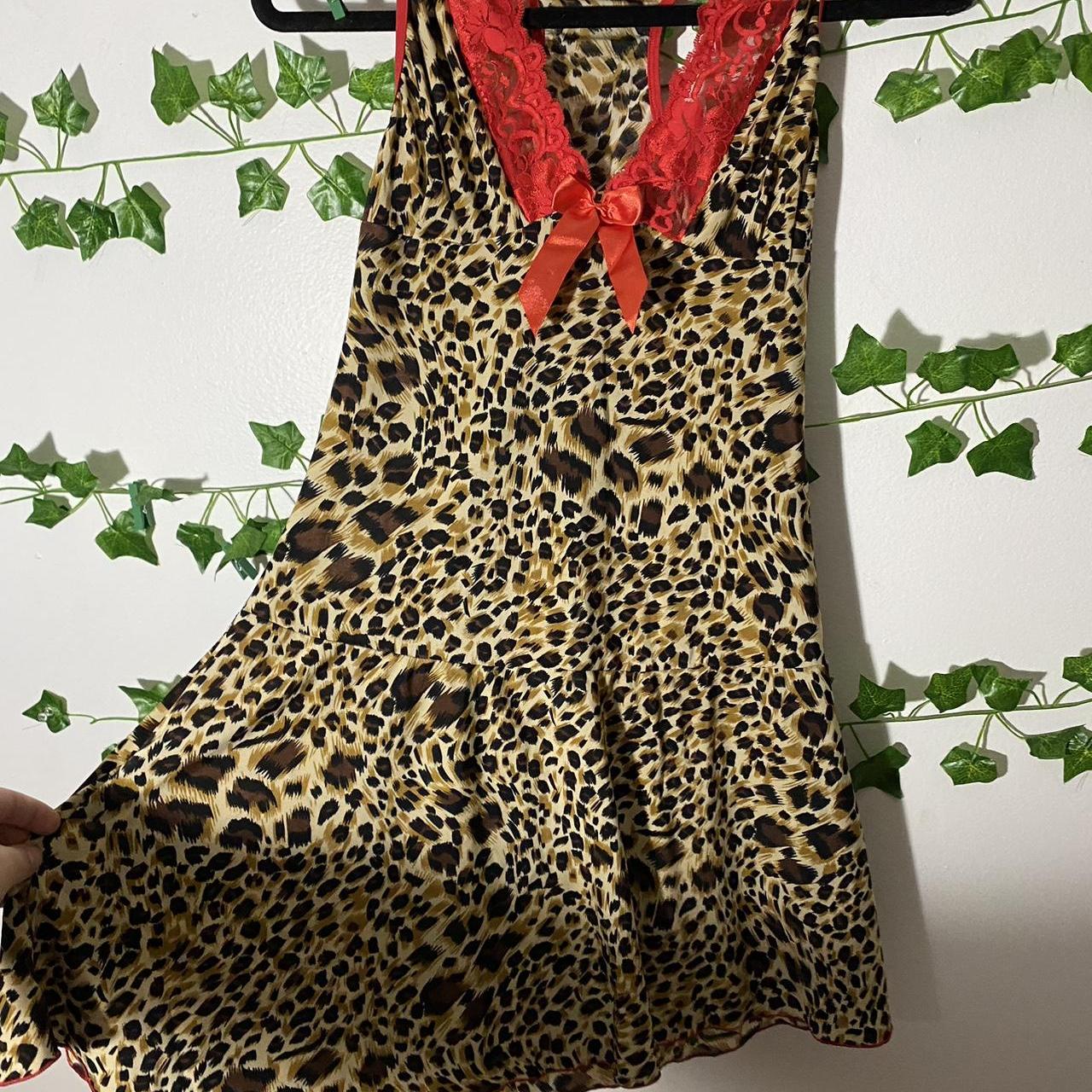 Super cute cheetah print mini dress with red lace... | Depop