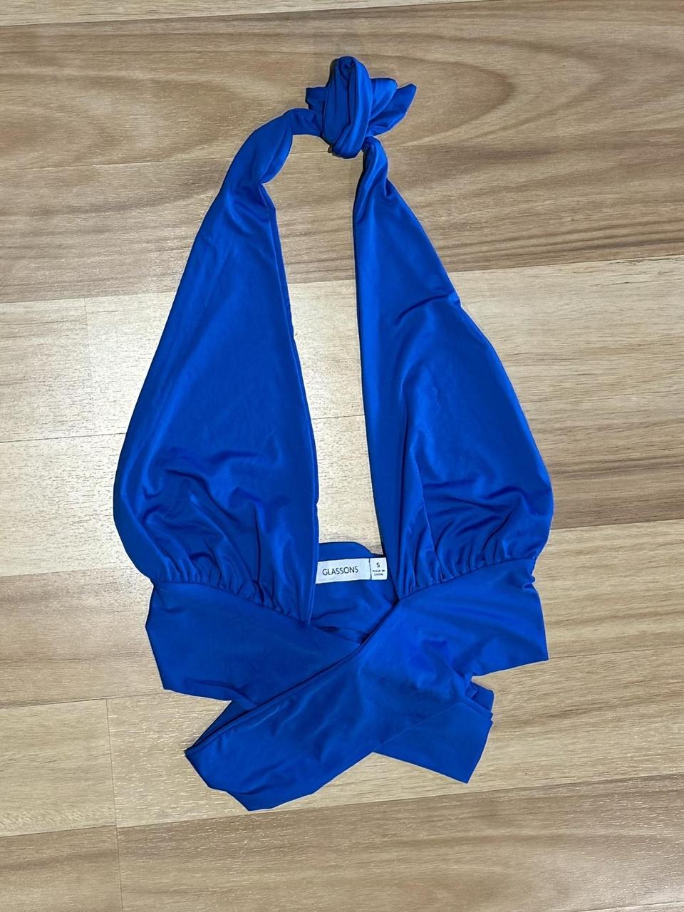 SELLING 💌 Blue halter neck open back tie top Size... - Depop