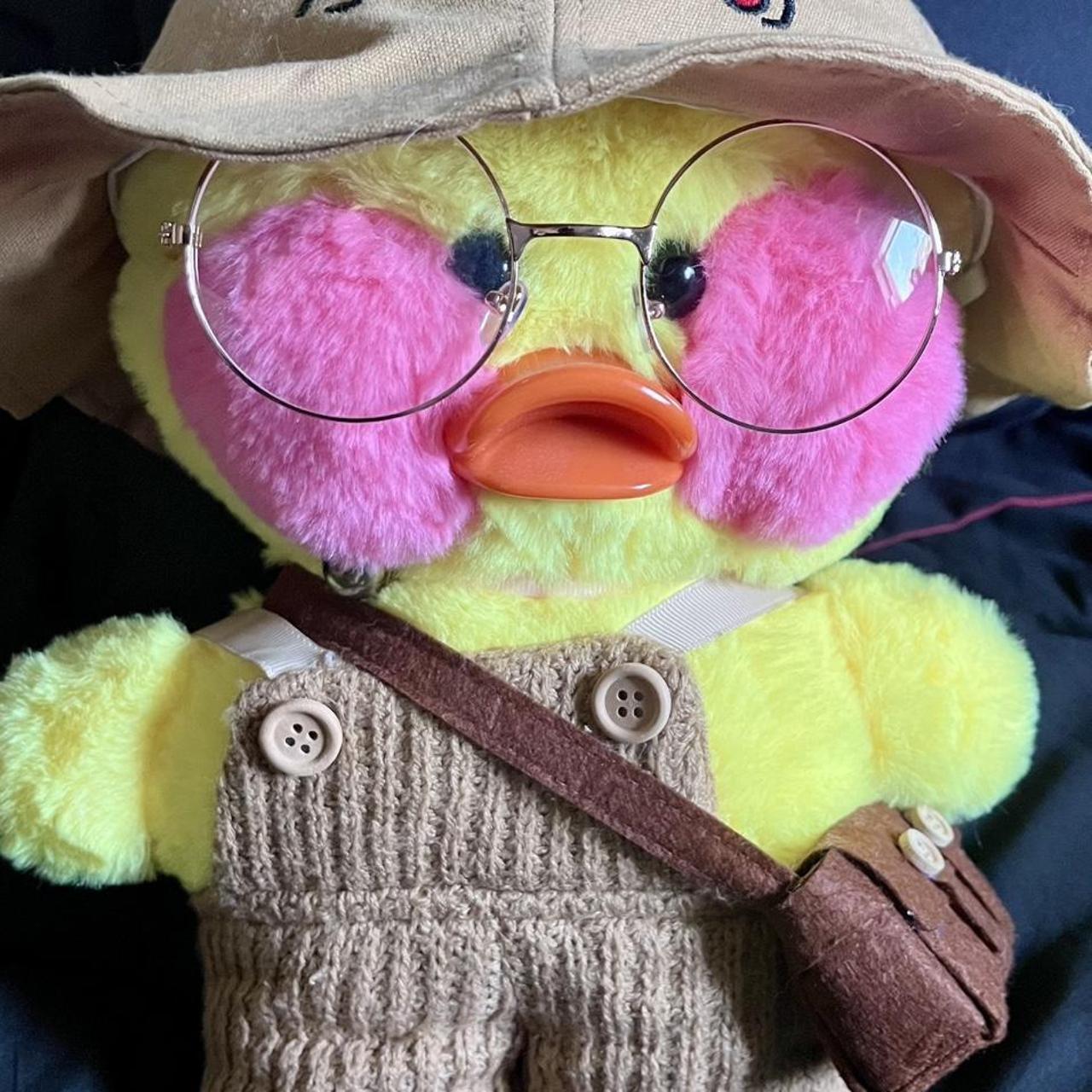 Adorable yellow and pink duck plush toy with... | Depop