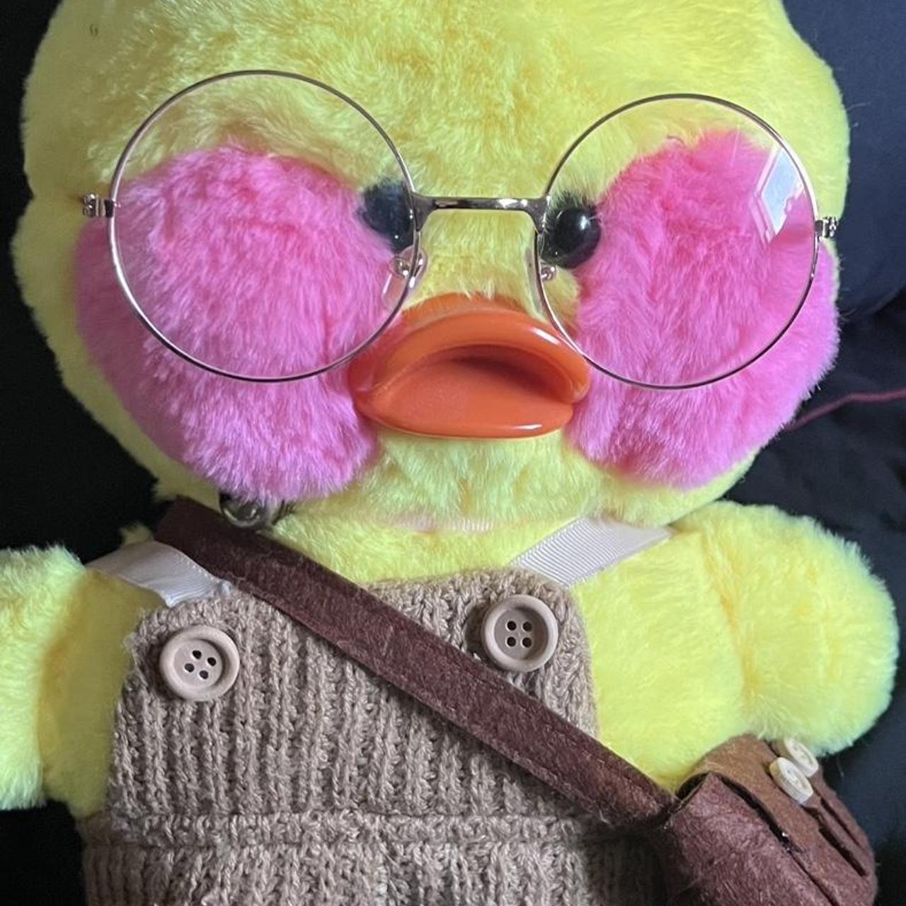 Adorable yellow and pink duck plush toy with... | Depop