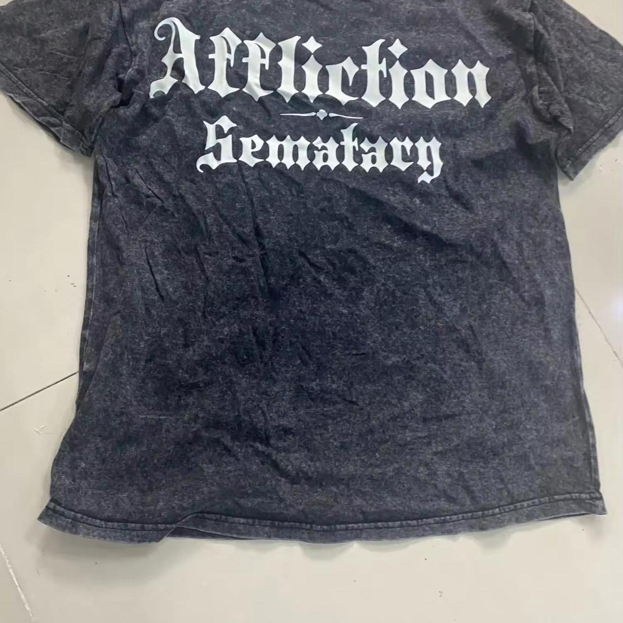 Navy Black Affliction Sematary shirt stone washed... | Depop