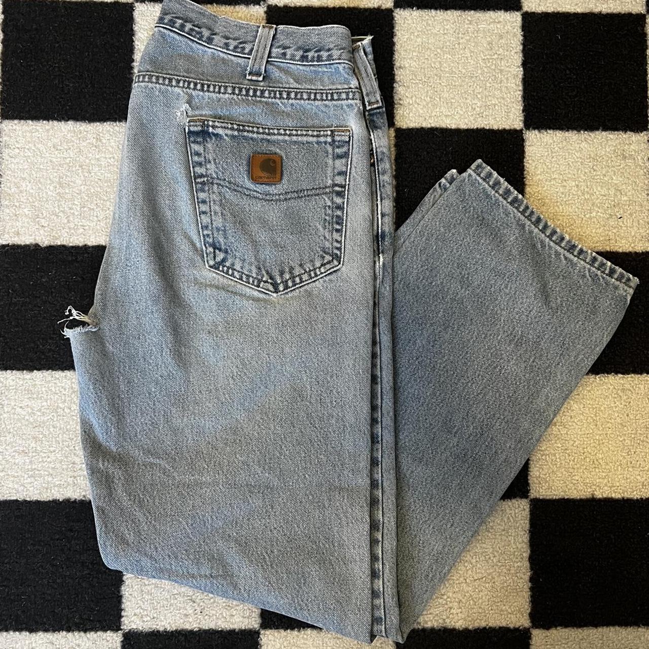 Vintage Carhartt Denim Jeans Size 36x32. Light... - Depop