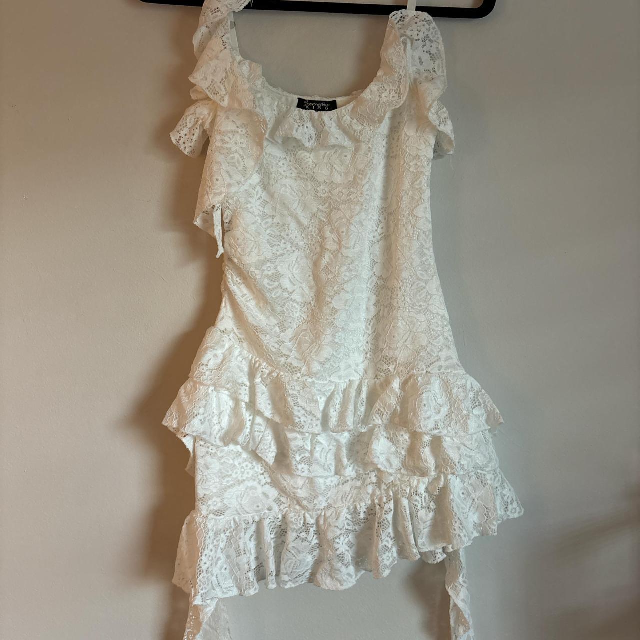 Dolls Kill Lace White Mini Dress w/ Ruffles - Small... - Depop