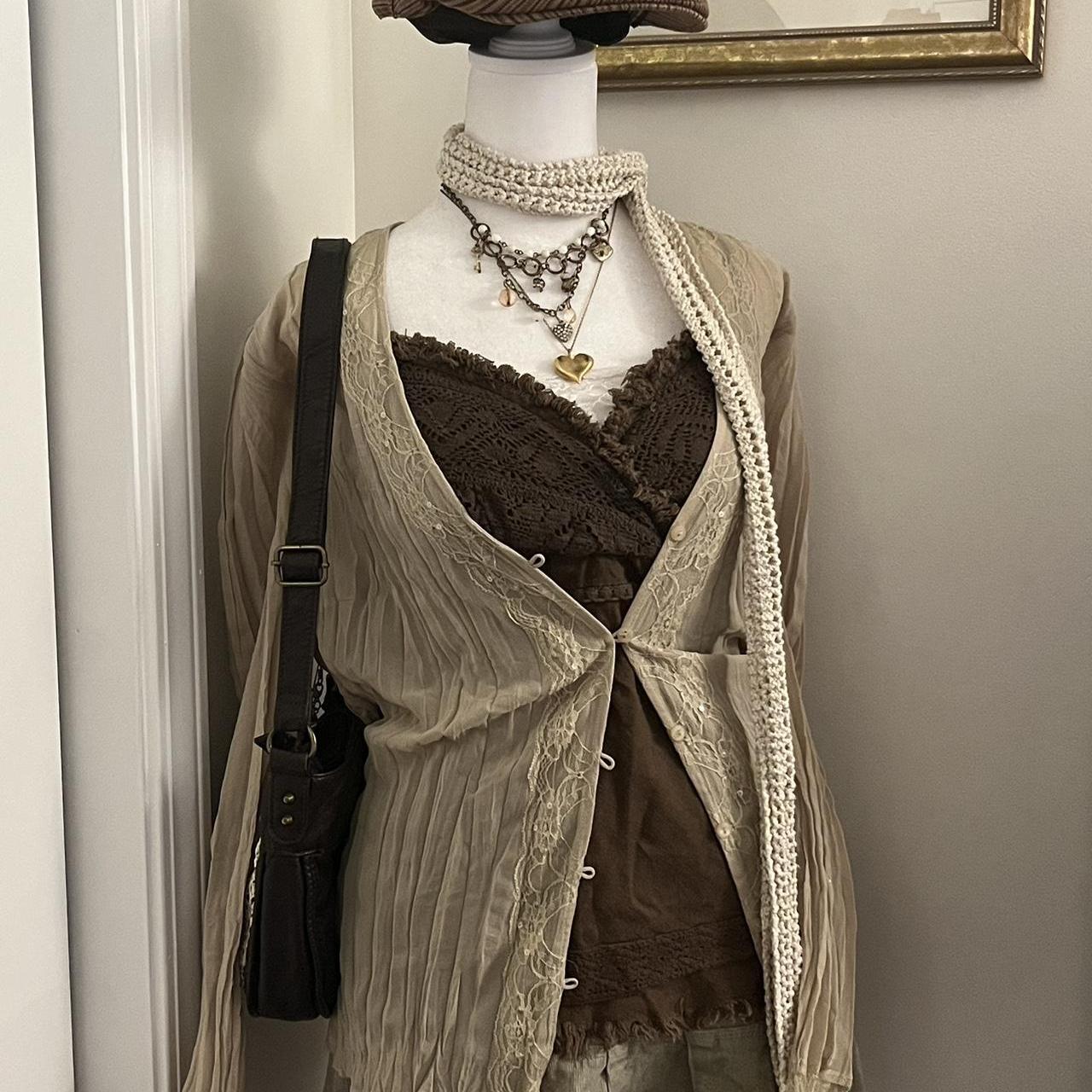 Vintage brown linen wrapped tank top! Frayed design... | Depop