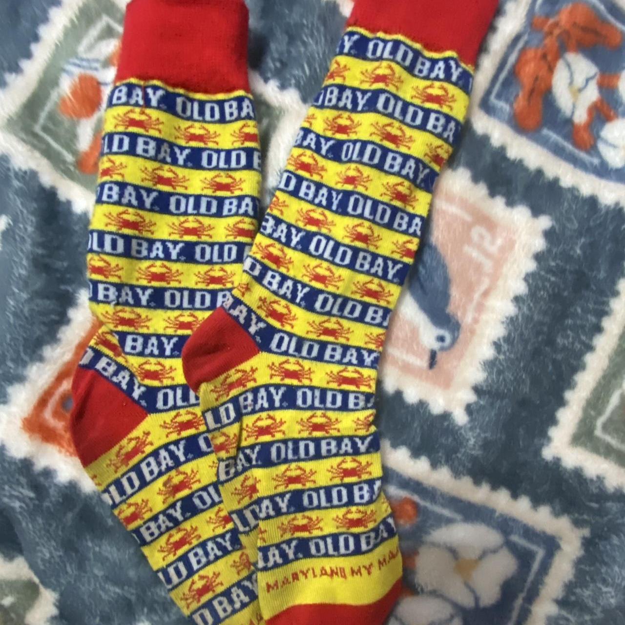 Red and yellow crab socks slight wear on soles... | Depop