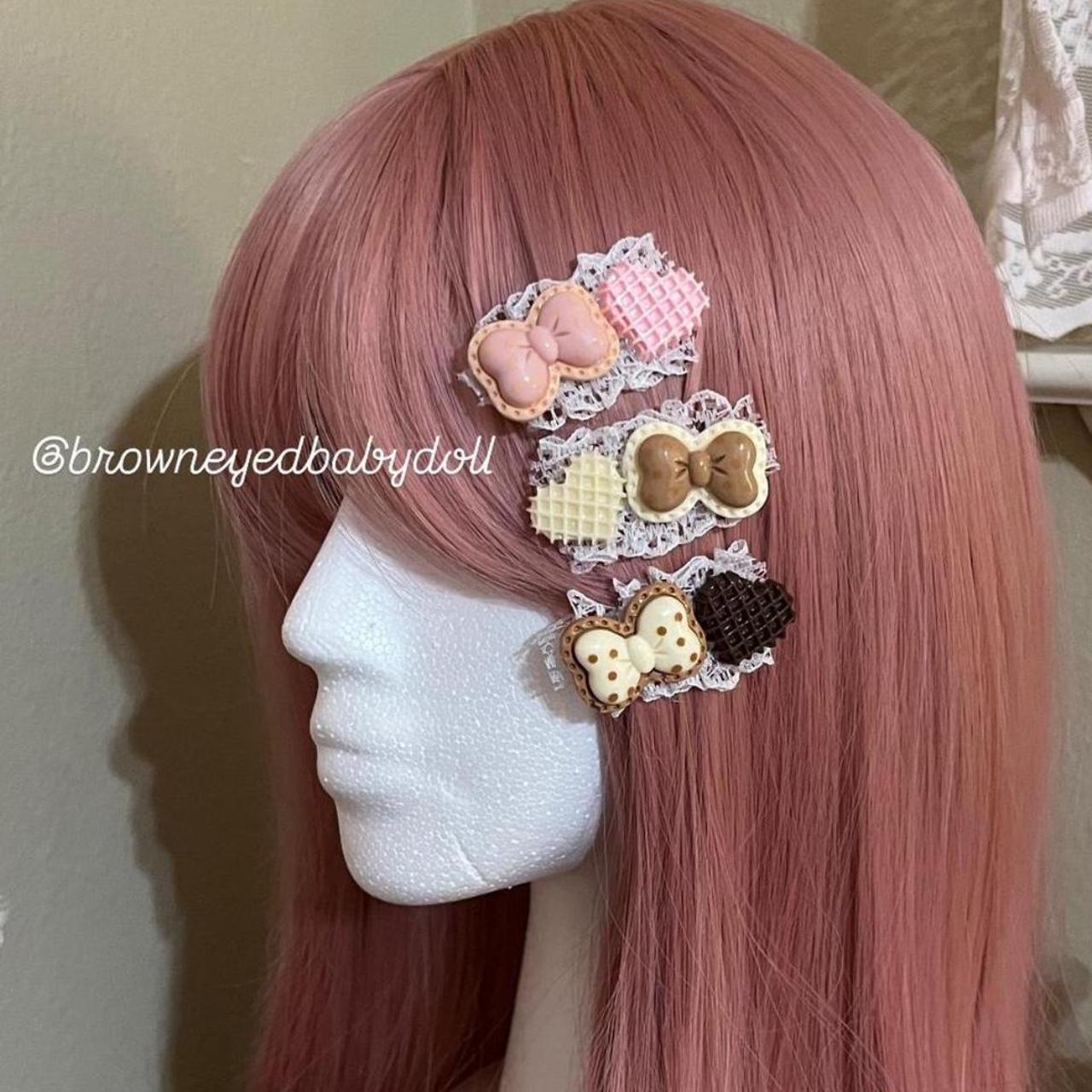 set of 3 cute neapolitan bow pastry hair clips 🌸🎀🍫... | Depop