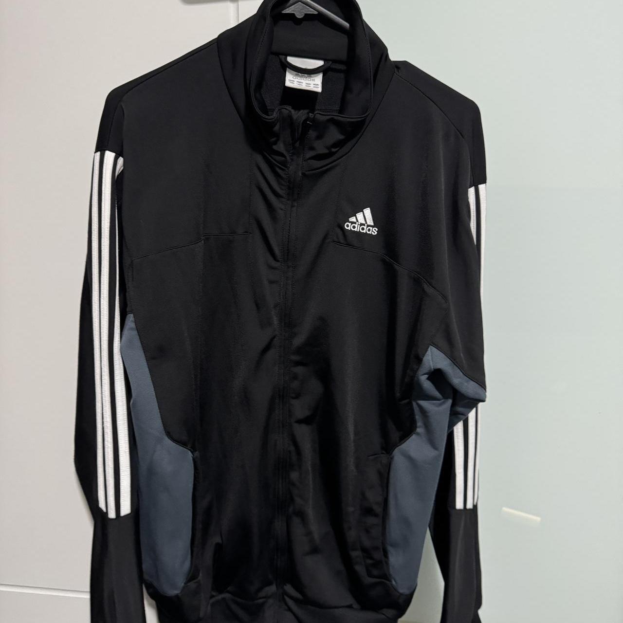 Adidas black and grey track jacket #adidas... | Depop