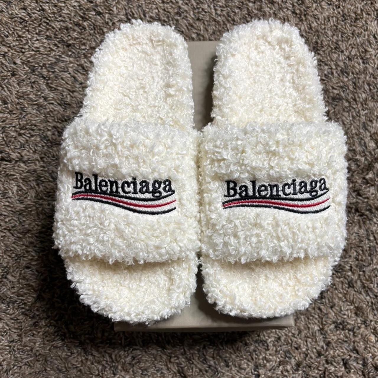 White Balenci Slides with Box Size 44 | Depop