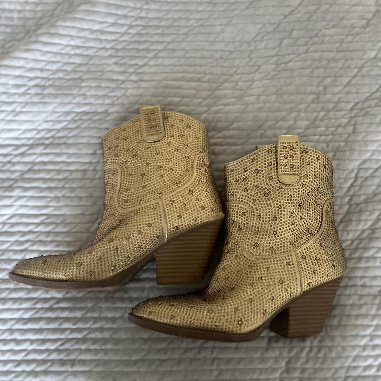Gold Rhinestone Boots Size: 8 1/2 Super cute gold... - Depop