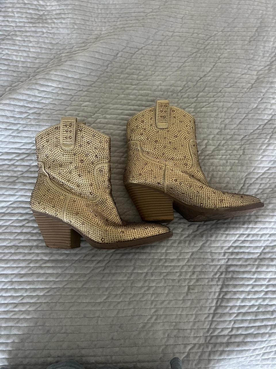 Gold Rhinestone Boots Size: 8 1/2 Super cute gold... - Depop