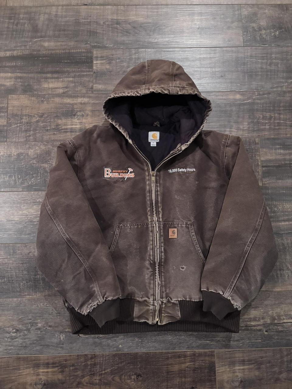 Brown Carhartt jacket with embroidered logo and... - Depop