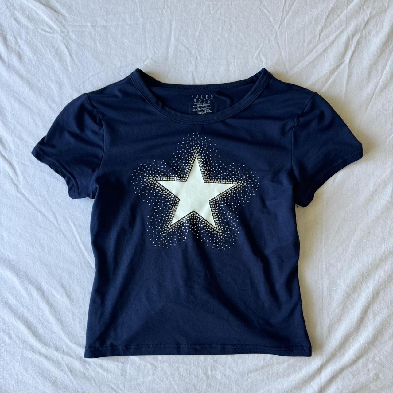 Navy blue star rhinestone baby tee Size medium but... | Depop