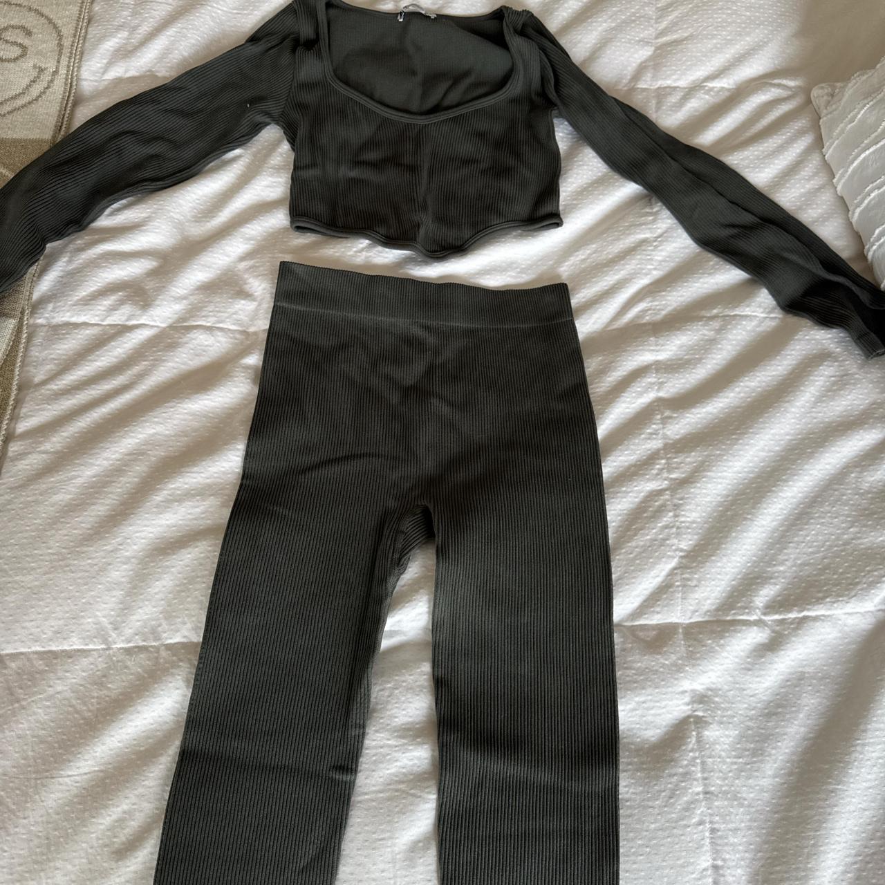 ZARA Matching set Ribbed, dark greenish grey color... | Depop