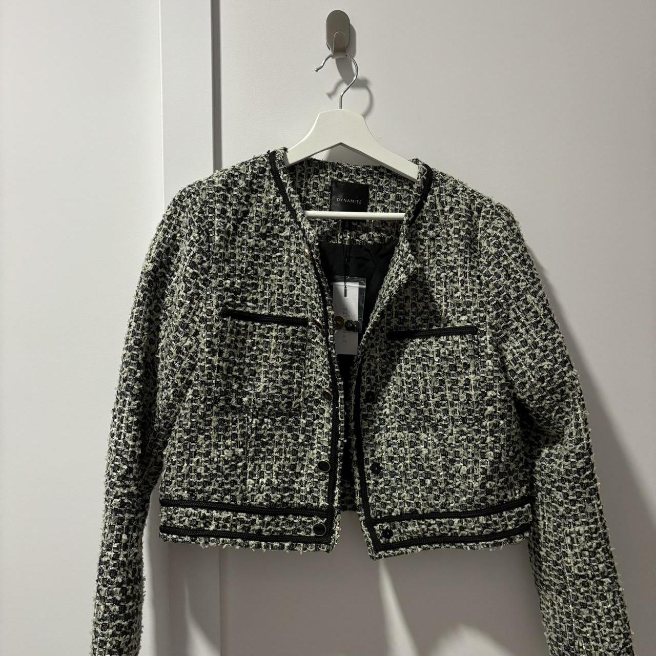 Dynamite Cropped Tweed Blazer With Trims, Size M,... - Depop