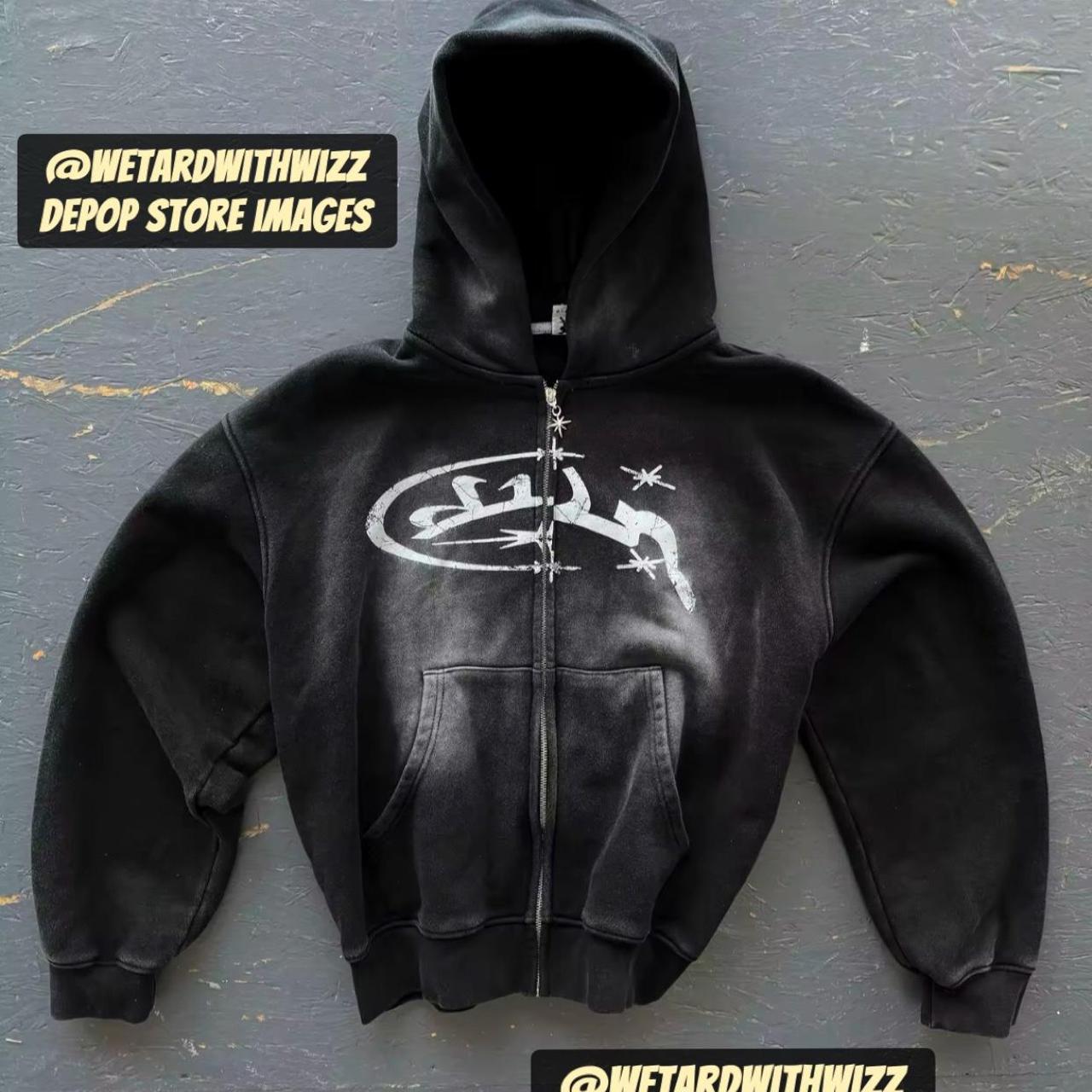 Black Y2K style jacket with a unique design size... | Depop