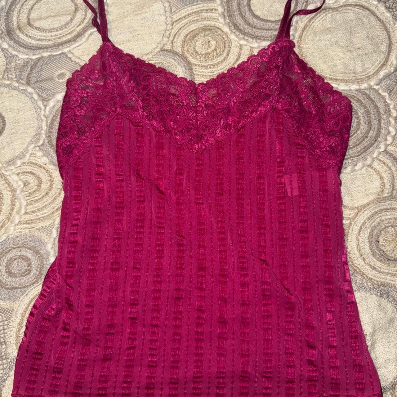 Y2K Vanity Fair pink cami with lace detailing in the... | Depop