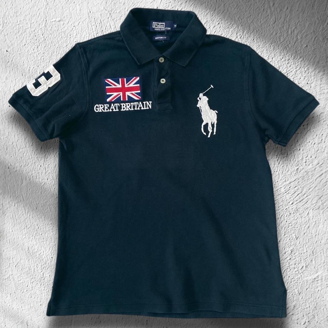 Ralph Lauren Great Britain polo shirt top in navy.... | Depop