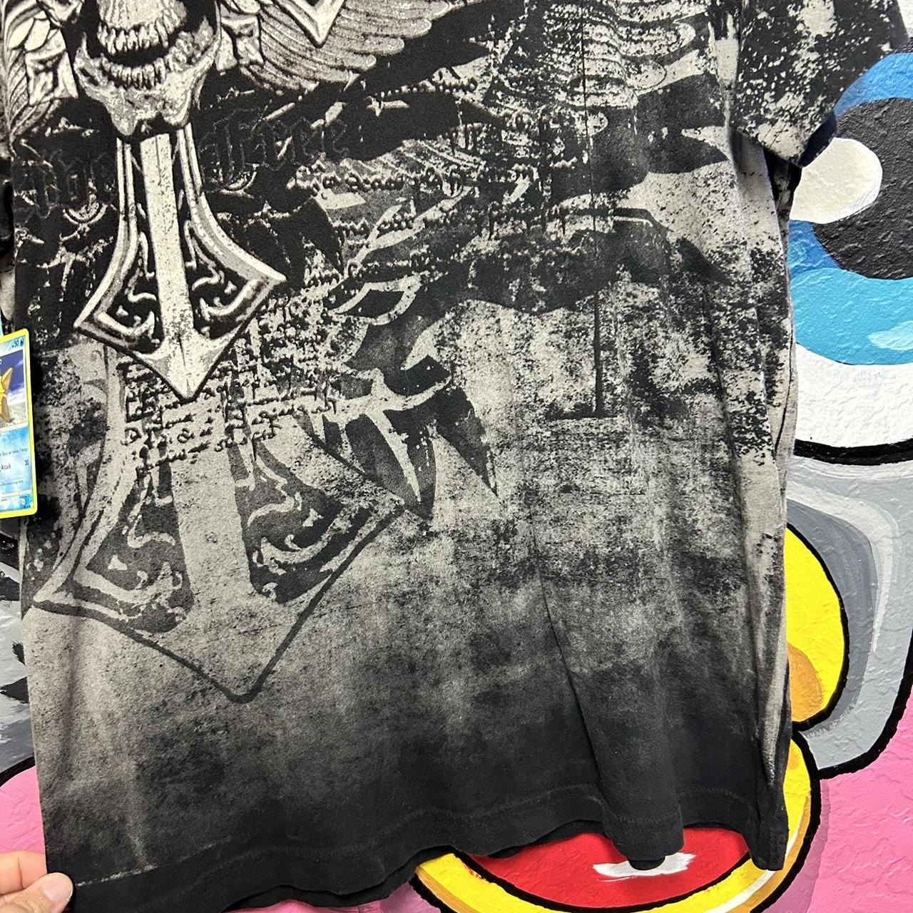 Y2K Affliction style AXR XZAVIER skull cross AOP... | Depop