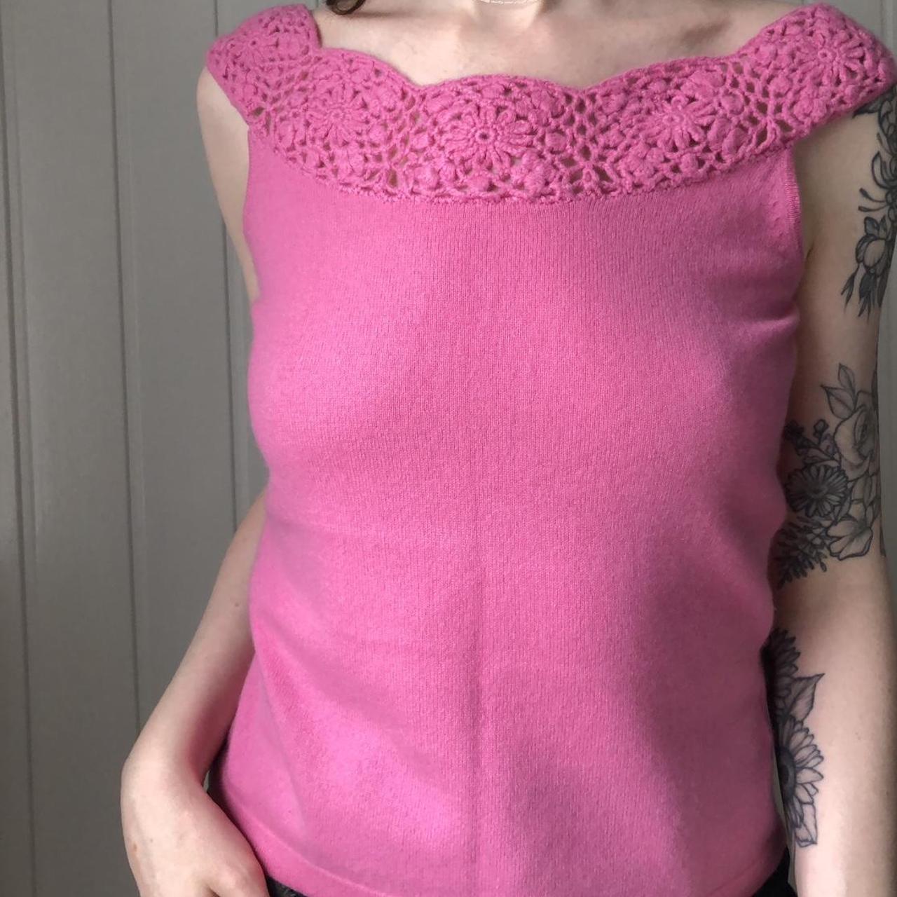 Pink crotchet look top! Beautiful and super soft!... | Depop