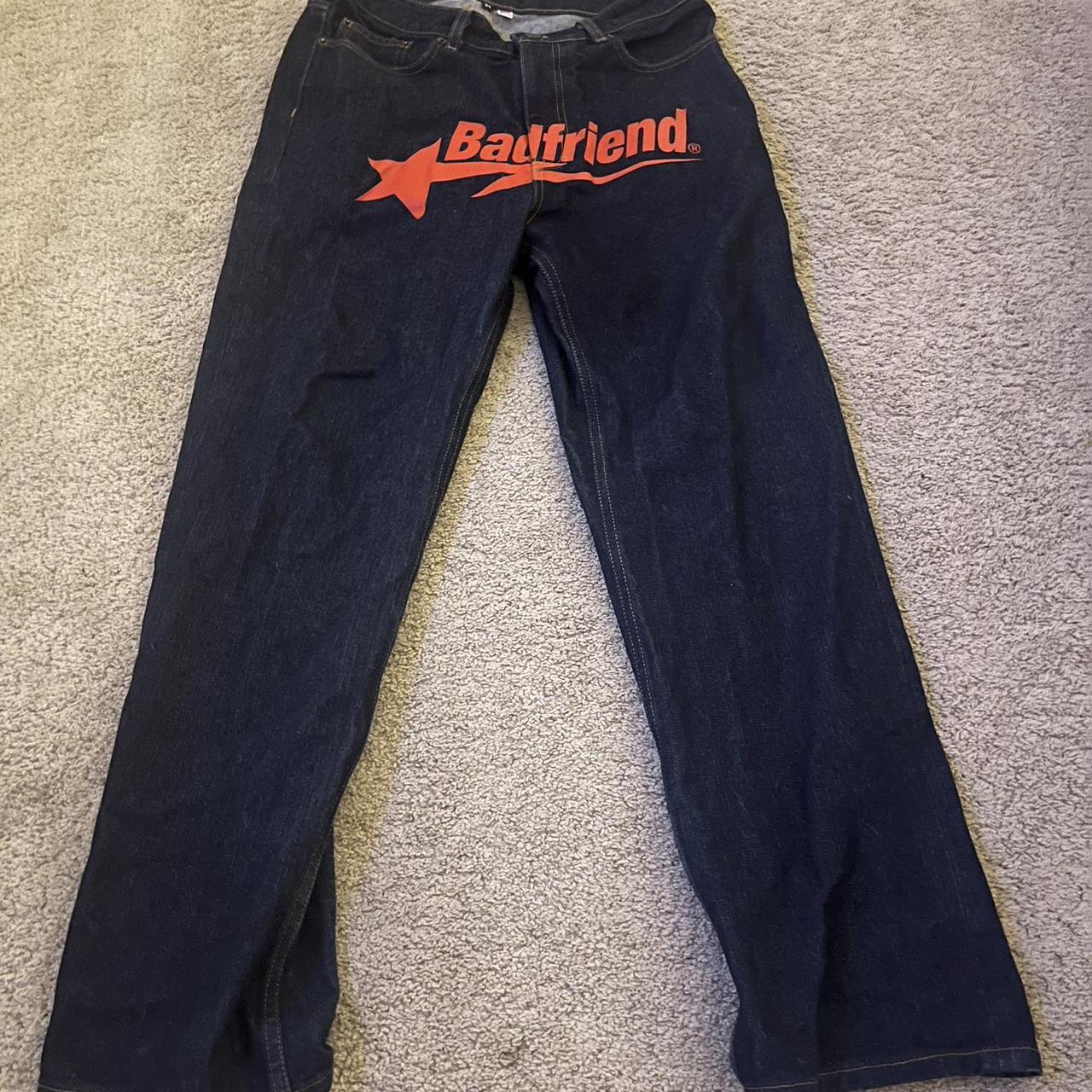 Badfriend jeans🔥🔥 34 waist 32 length Blue and red... - Depop
