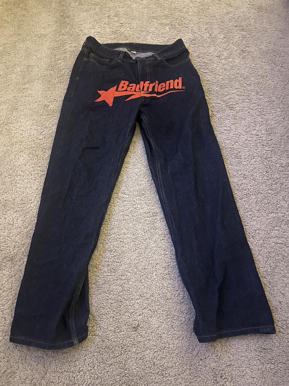 Badfriend jeans🔥🔥 34 waist 32 length Blue and red... - Depop