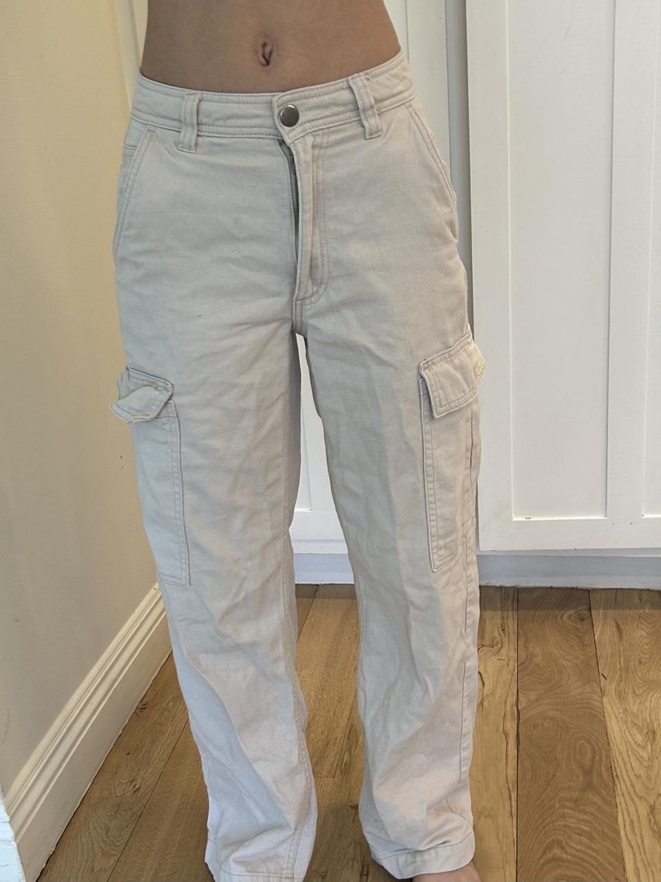 beige cream cargo pants size 0 womens kids waist... - Depop