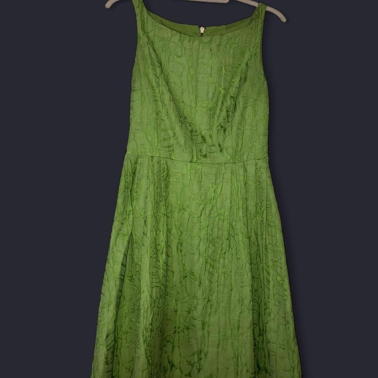 Textured green mid-length tea dress with A-line.... | Depop