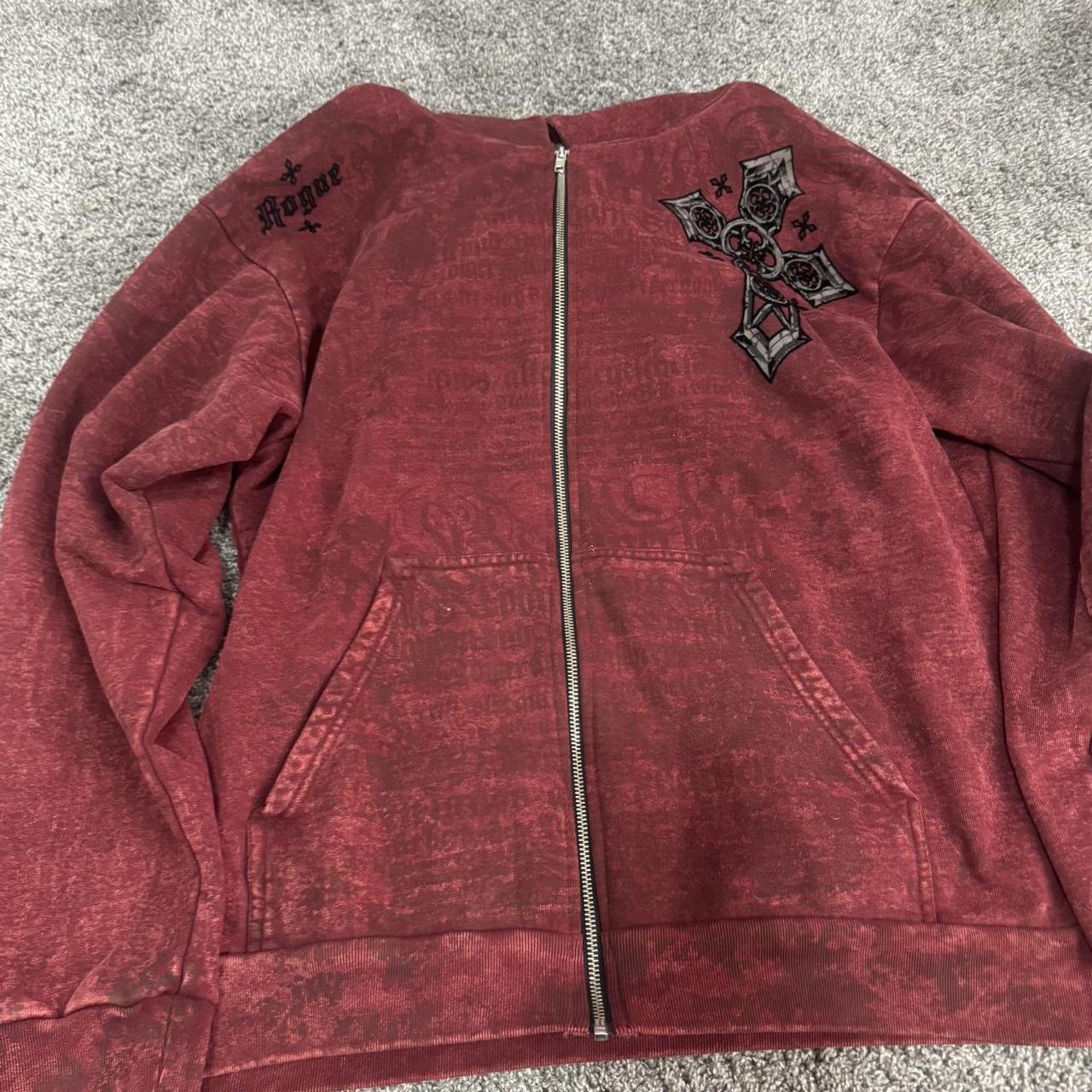 Red with black Affliction rouge zip up(I think this... | Depop
