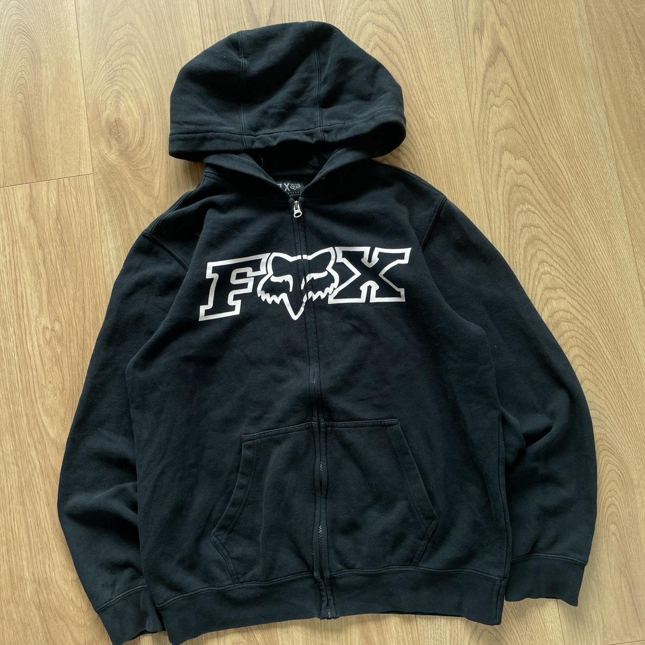 Black Fox Racing zip up hoodie with embroidered logo... | Depop