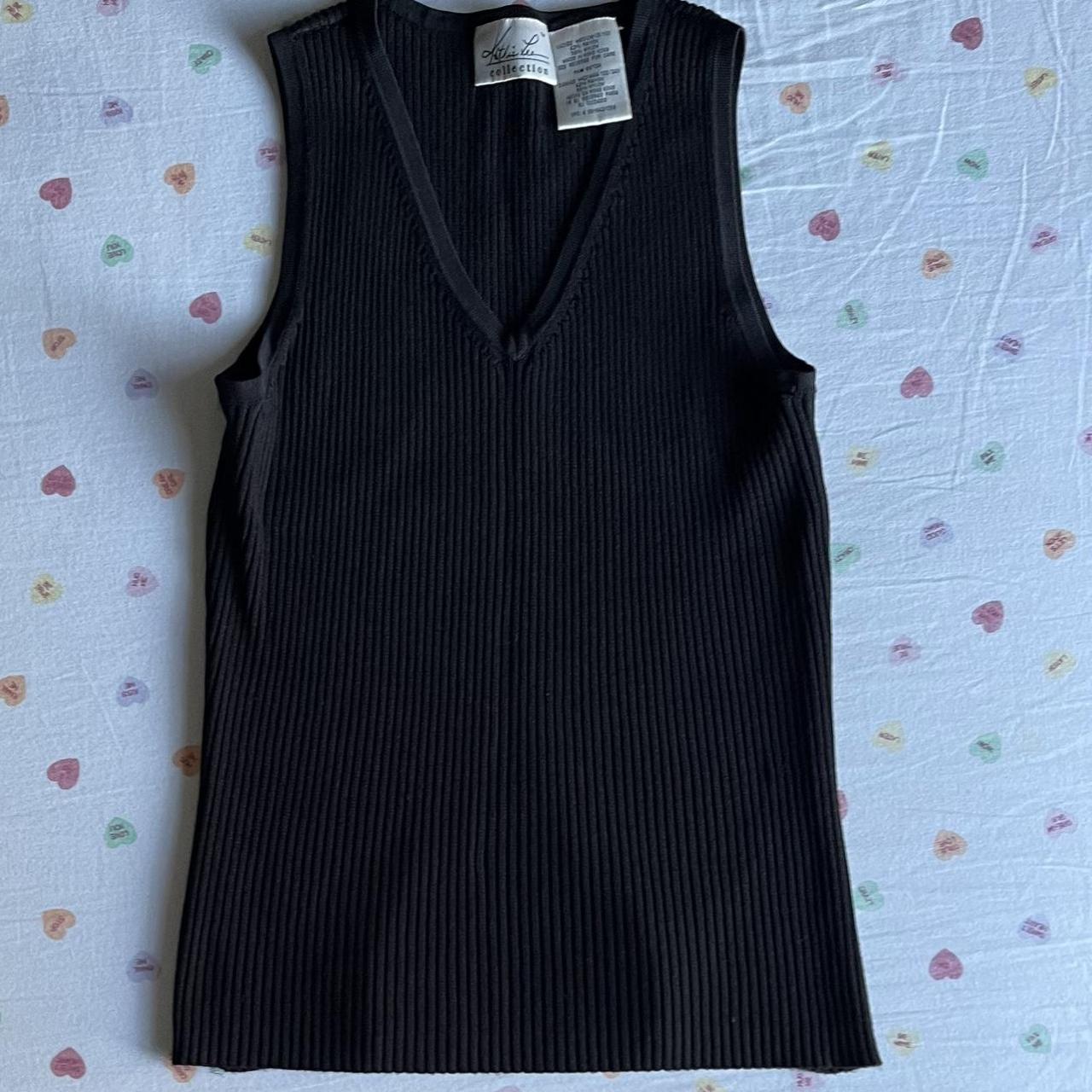black stretchy ribbed v- neck tank top very cute... - Depop